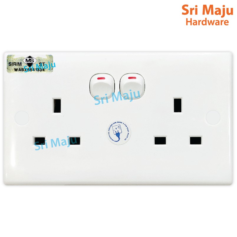MAJU Double Switch Socket Outlet 13A (SIRIM) Suis Elektrik 2 Gang Elec ...