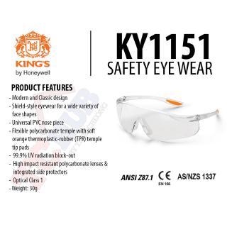 KY1151 KINGS Safety Goggles Clear Safety Eyewear Safety Glass Spectacle ...