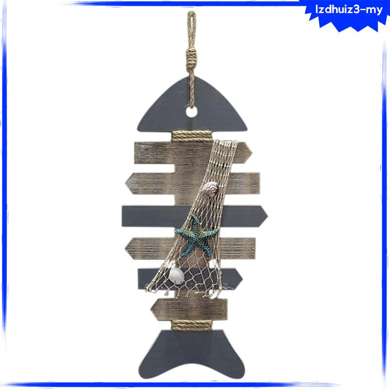 Wood Nautical Decor Fishbone Seahorse Hanging Marine Wall Decor for ...
