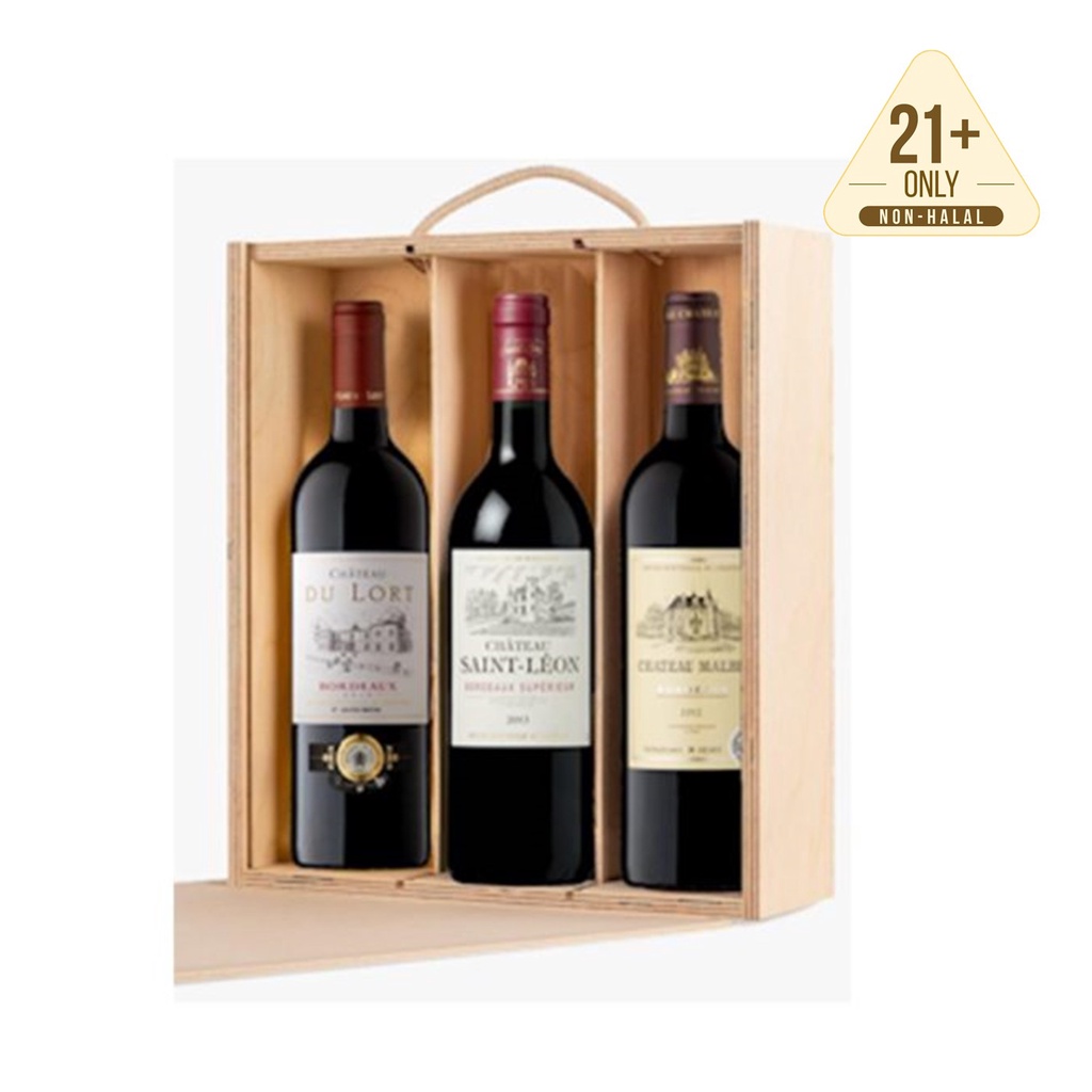 Castel 3 Bottle Wooden Box Set French Wine Gift Box Set | Shopee Malaysia