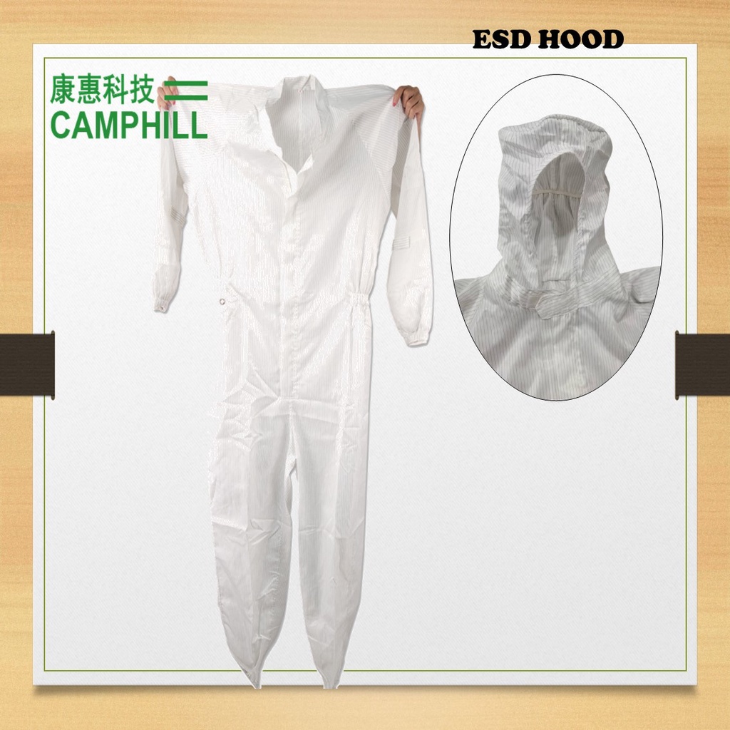 ESD Jumpsuit With Headcover Cleanroom Workwear Lab Uniform Round Neck ...