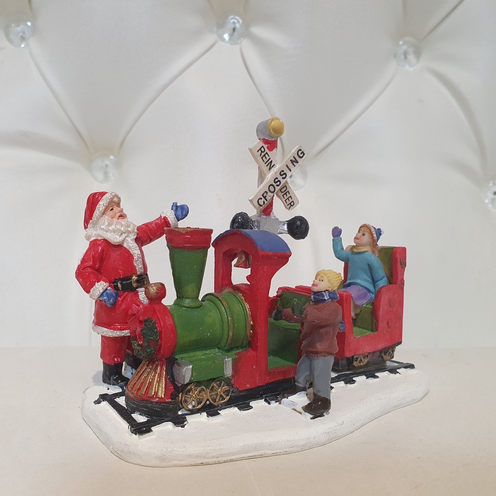 Christmas Village Railroad crossing - santa claus with kids on train 11 ...