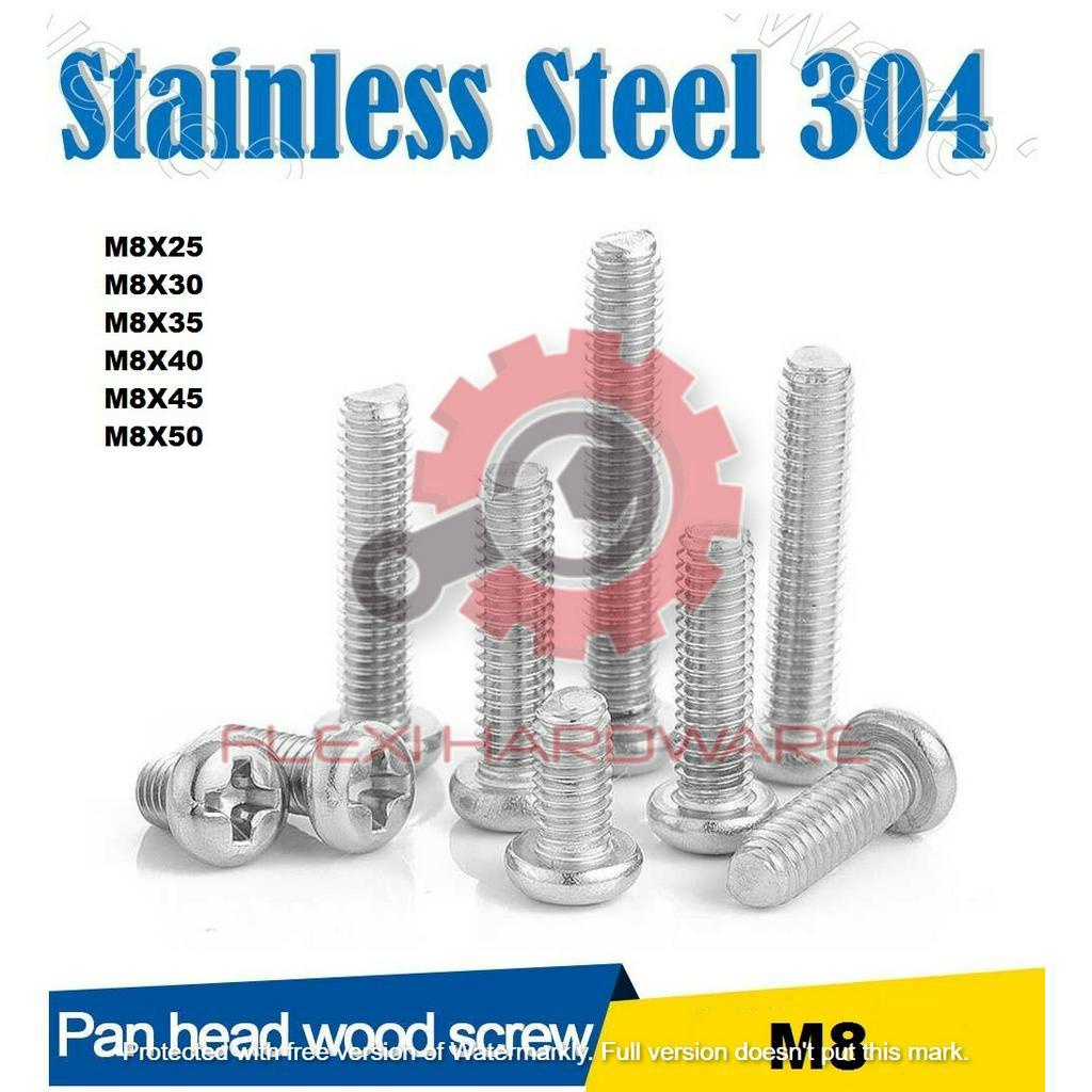 M8 Pan Head Philips Head Screw 304 Stainless Steel SHINY SURFACE Bolt ...