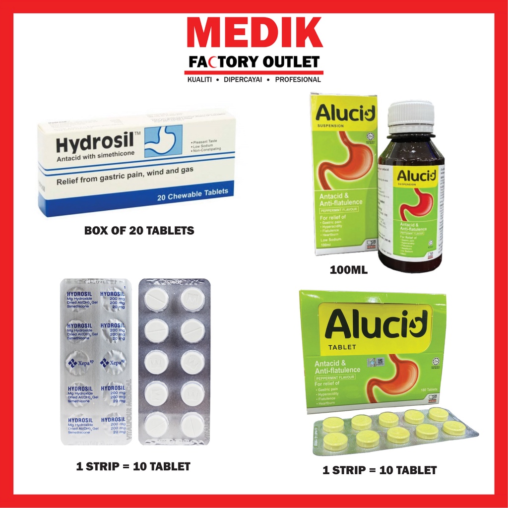 Ubat Gastrik Hydrosil Alucid Ubat Kunyah Gastrik Pedih Ulu Hati/ Buang ...