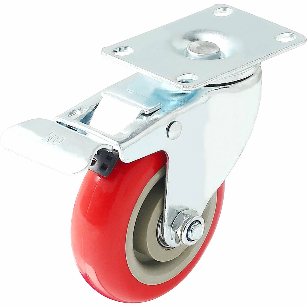 PU Castor Wheels Trolley Caster | Red PU Swivel Wheel with Brake | Roda ...