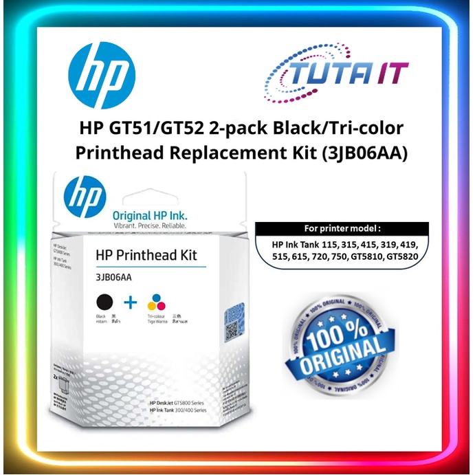HP GT51/GT52 2-pack Black/Tri-color Printhead Replacement Kit (3JB06AA) FOR HP 415 / 5820 /5810 ...