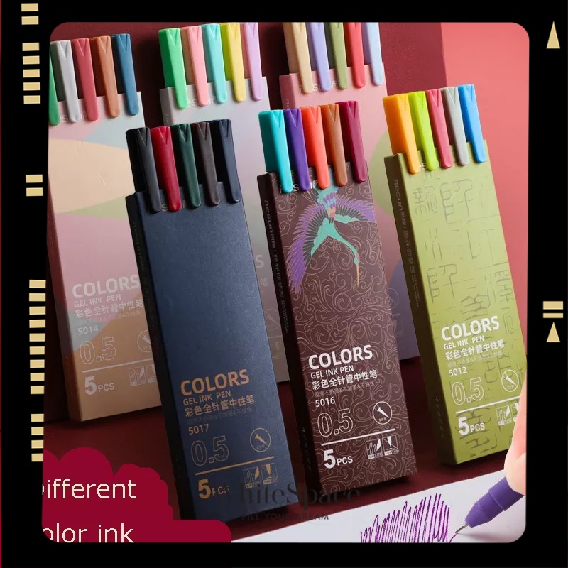 WHITESPACE 5pcs/set Colourful Ink Pen Morandi Macaron Vintage Retro ...