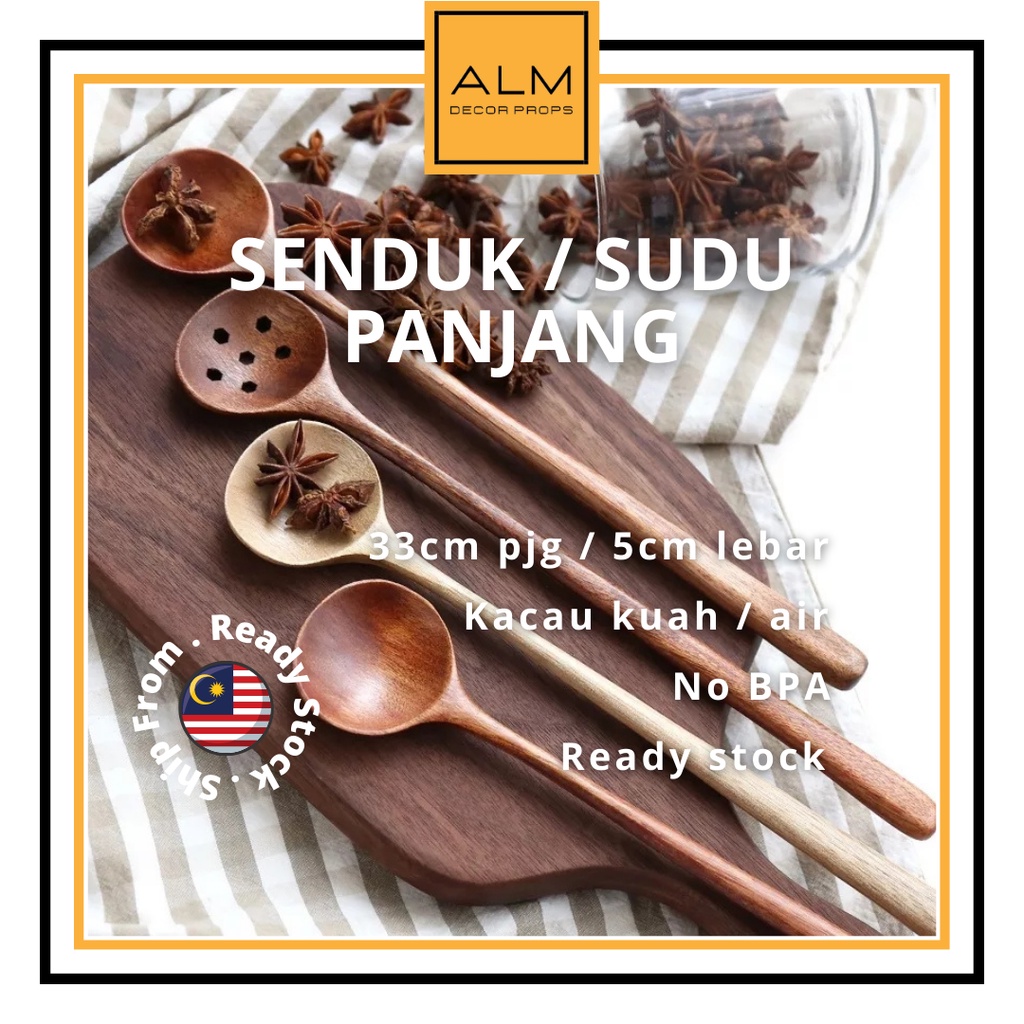 ALM Sudu Masak Korean Mukbang 33cm Long Handle Tableware Wooden Cooking ...