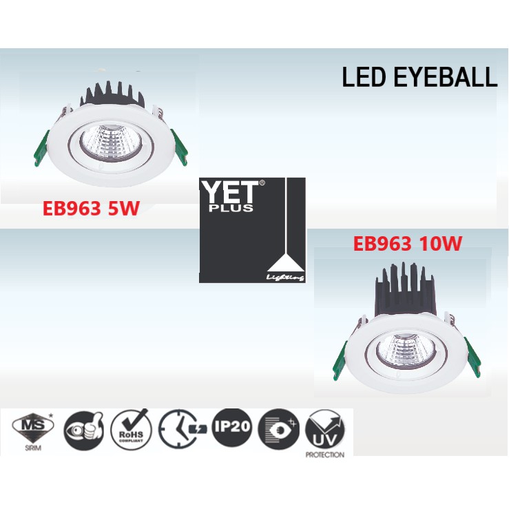 YETplus Lampu LED EB963 EB965 5W 10W LED Eyeball Spotlight Lampu Bilik ...