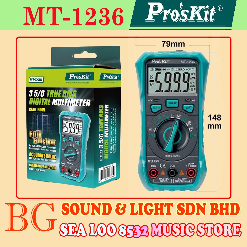 PRO'SKIT MT-1236 / MT1236 3 5/6 TRUE-RMS DIGITAL MULTIMETER [ PROSKIT ...