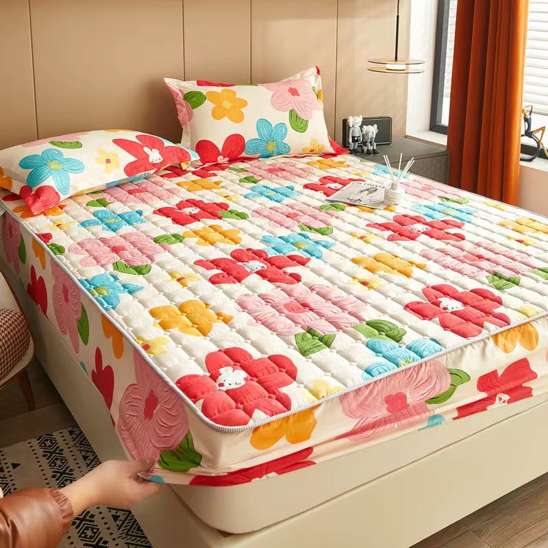 3Pcs Mattress Protector Cover Fitted Cadar Queen/King/Single Flower ...