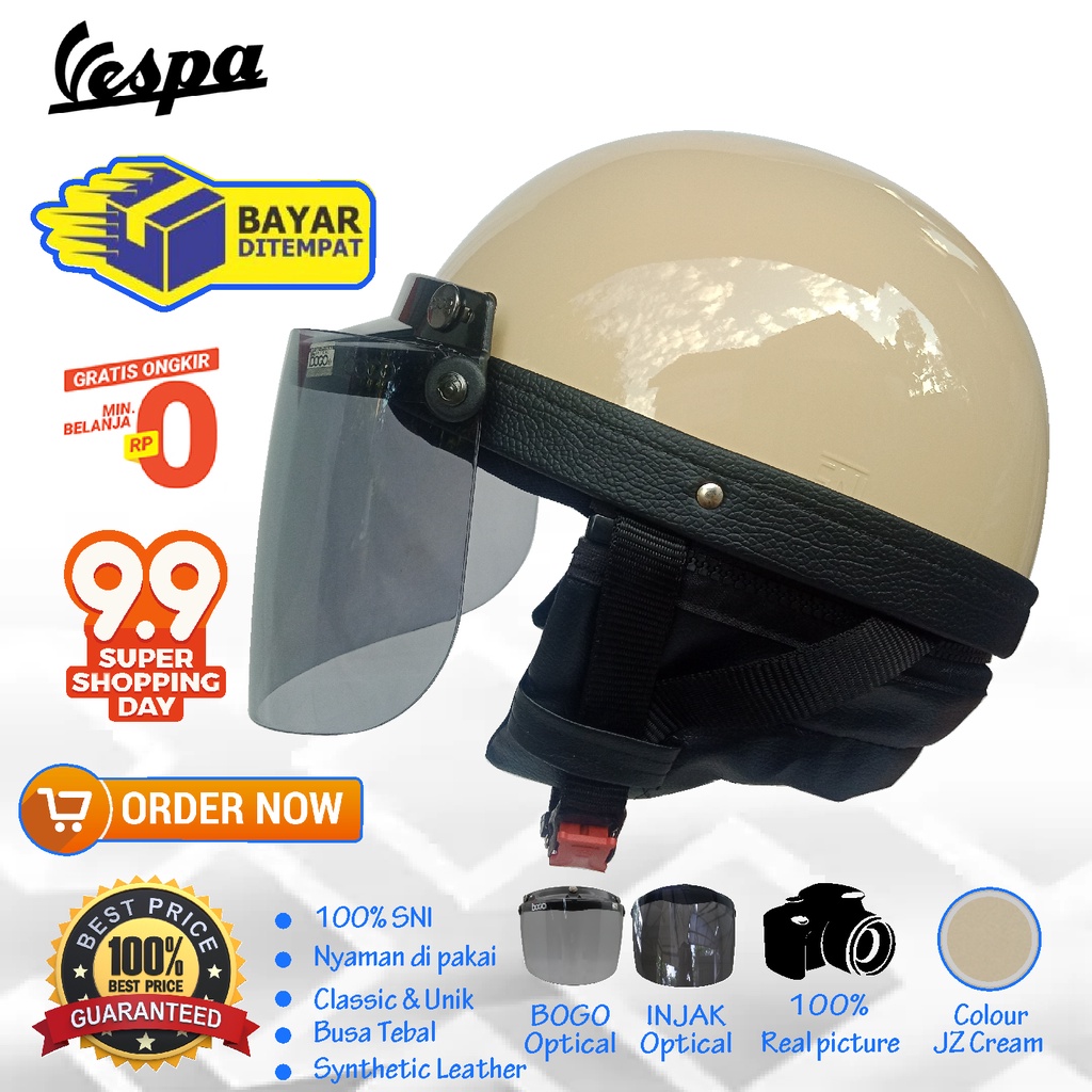 Bogo SNI Adult Retro Classic Helmet - Original Vespa Chip Helmet with ...