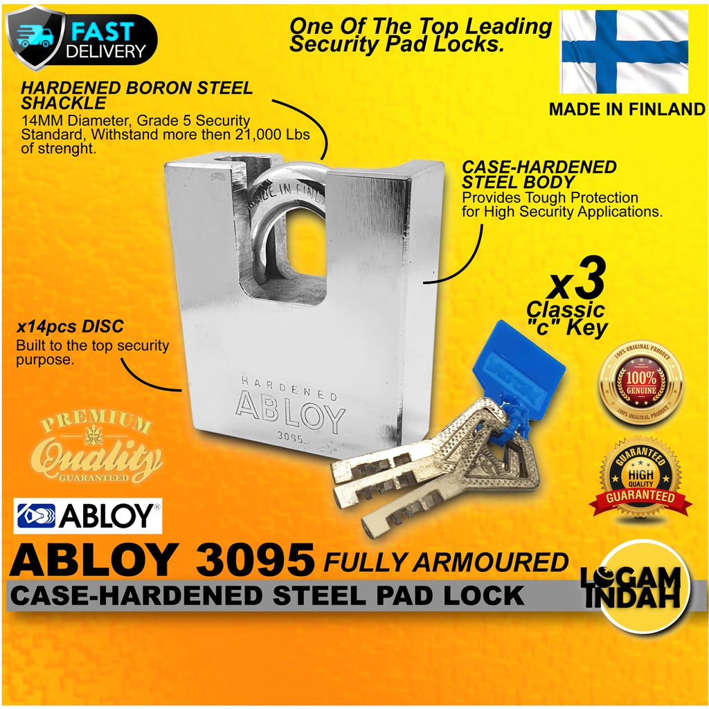 ABLOY 3095 FULLY ARMOURED PAD LOCK 80MM / TOP SECURITY LOCK ( MADE IN ...