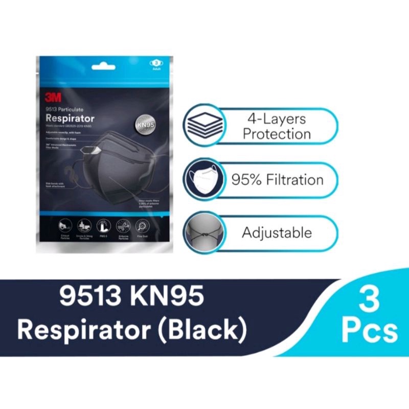 3M KN95 (Black) 9513 Particulate Respirator 3pcs/pack | Shopee Malaysia