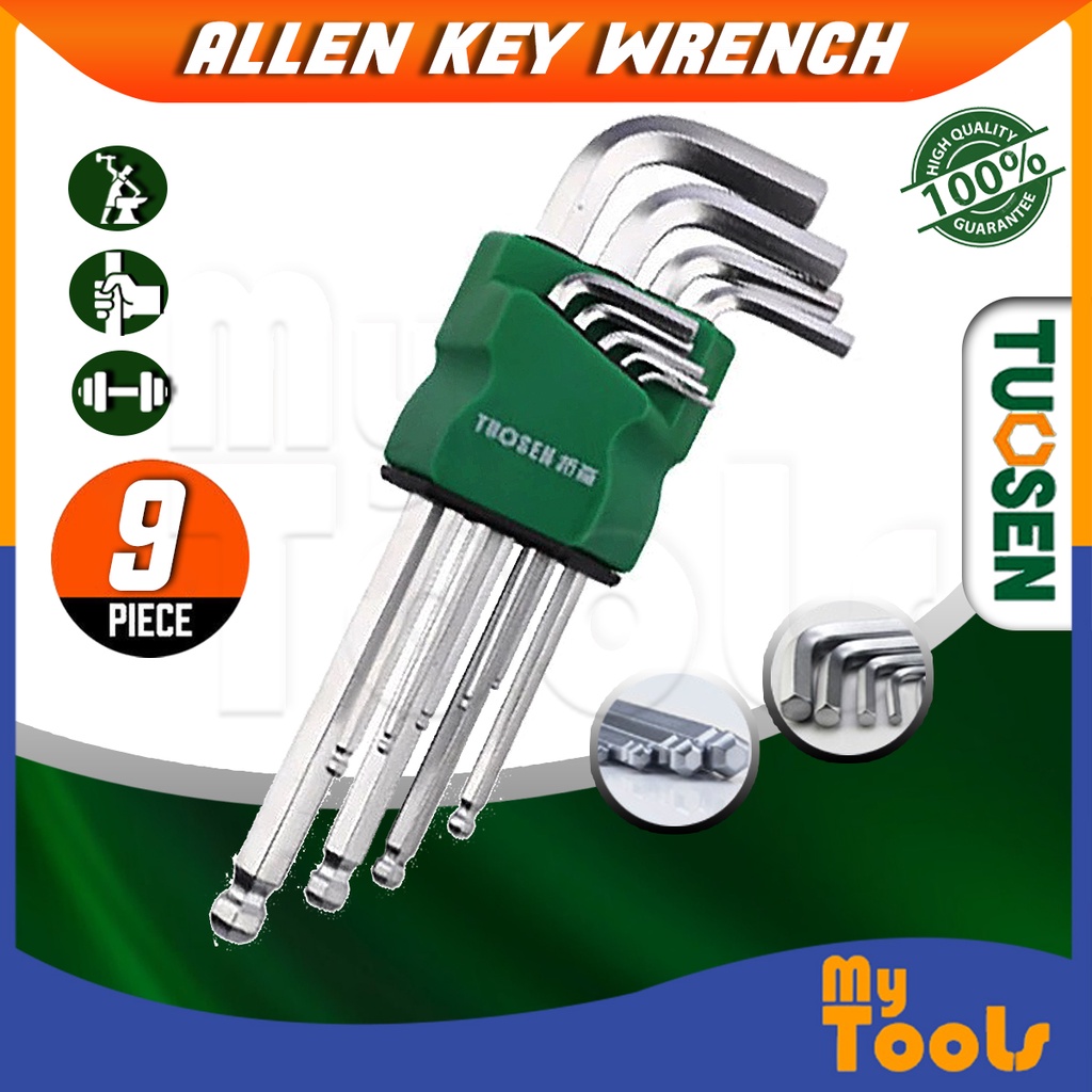 Mytools Premium TUOSEN 9pcs L Wrench Ball End Long Arm Hex Key Allen ...