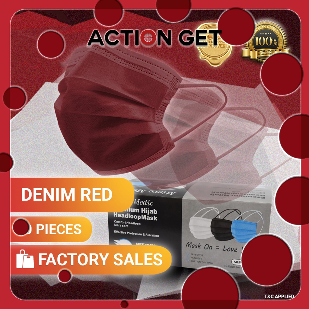 Earloop Denim Wine Red Face Mask 3 ply Hijab Mask Earloop Adult Face ...