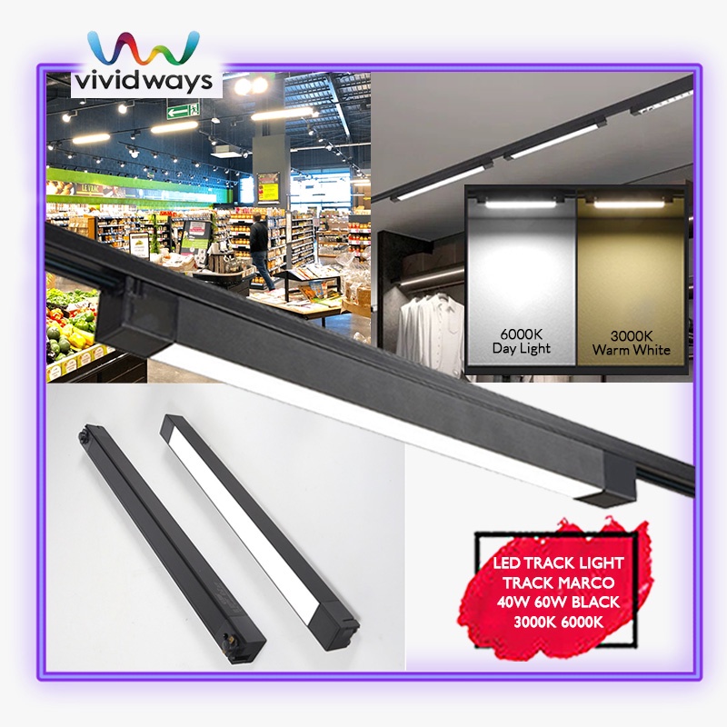 K2 VIVIDWAYS LED TRACK LIGHT MARCO 40W 60W BLACK 3000K 6000K | Shopee ...