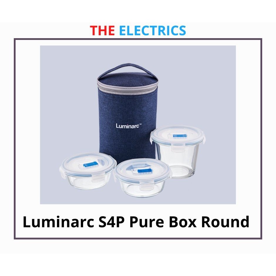 Luminarc S4P Pure Box Round Glass Lunch Box Container with Bag 420ml x2 ...