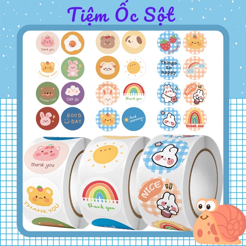 Roll of 500 Chibi Round Stickers, Thank you Stamps - Snail Shop-ST060 ...