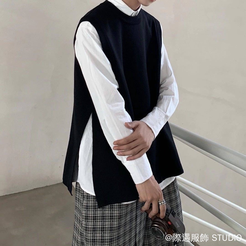 Sweater Vest Autumn Winter Style Knitted Vest Khaki Casual All-Match ...