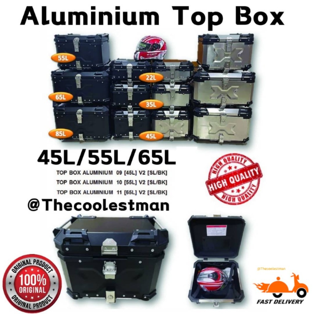 🔥Ready Stock🔥Motorcycle Aluminium Top Box Kotak Motosikal Aluminum 45L 55L 65L | Shopee Malaysia