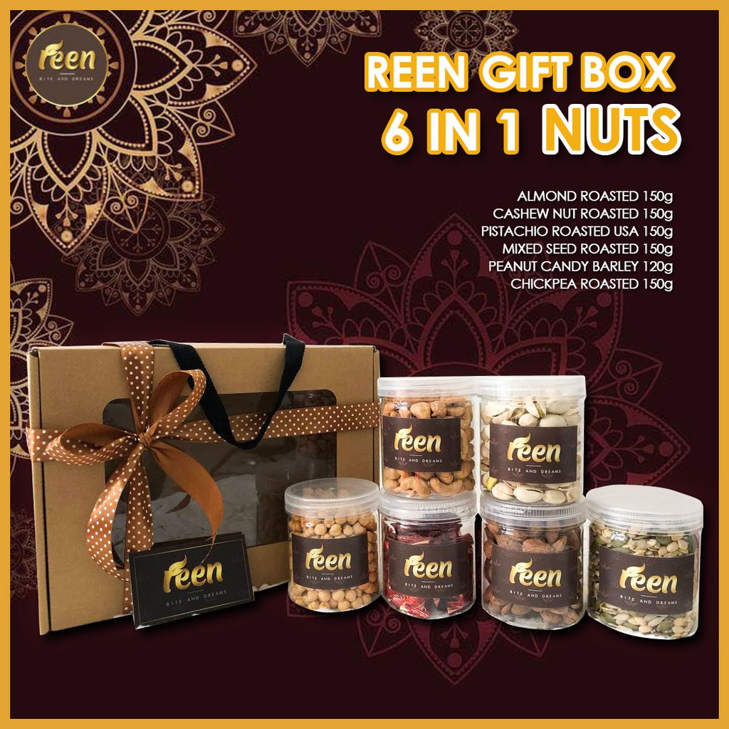 REEN GIFT BOX 6 IN 1 NUTS Produk Muslim Ready stock Ready to eat Kudap ...