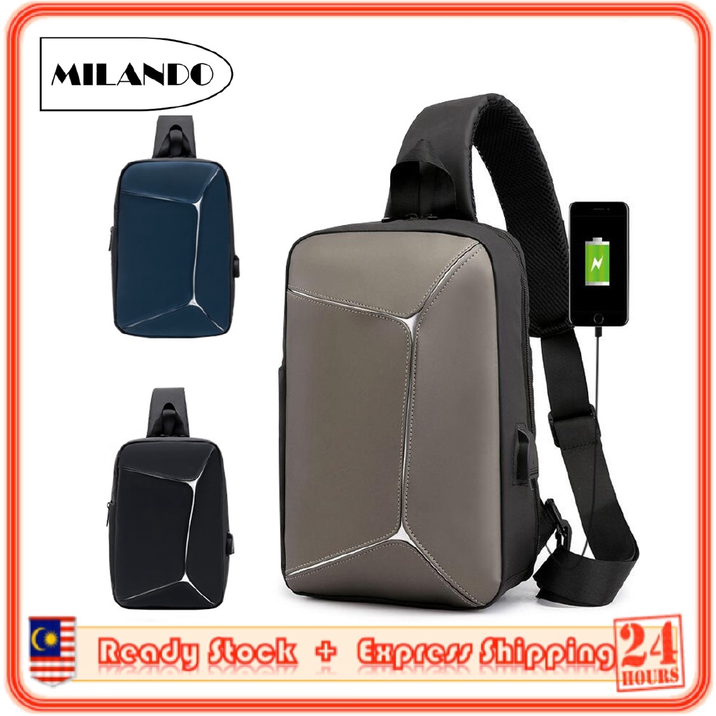 MILANDO Men's USB Charging Sling Bag Chest Crossbody Bag Shoulder Bag ...