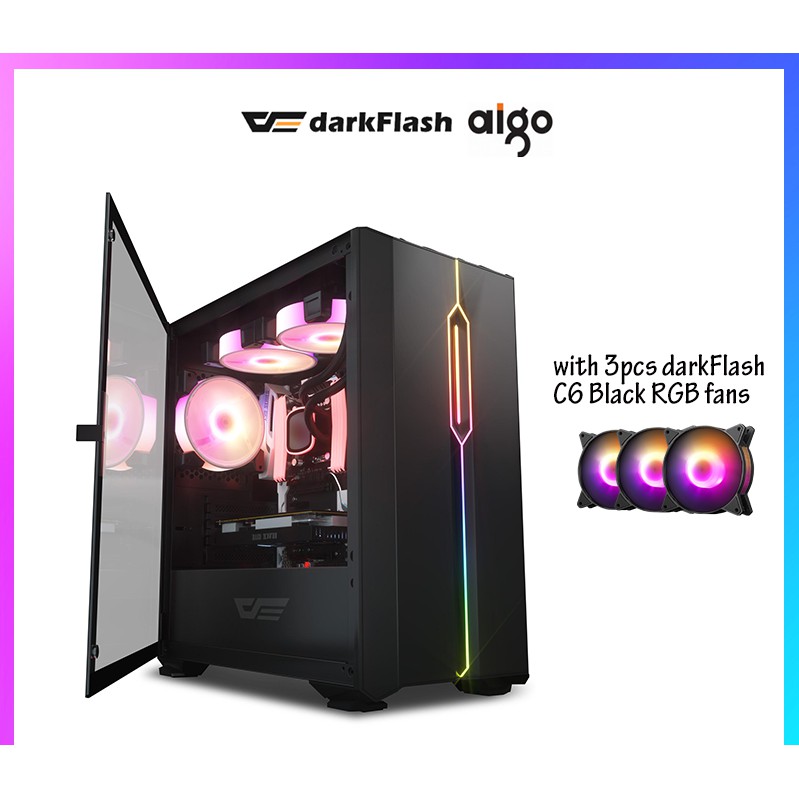AIGO DarkFlash DLM 23 Magnetic Hinged Door Opening Tempered Glass mATX Addressable RGB Casing ...