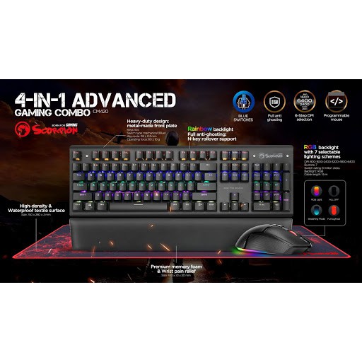 MARVO CM420 3 IN 1 ADVANCED GAMING KIT MECHANICAL KEYBOARD RED SWITCH ...
