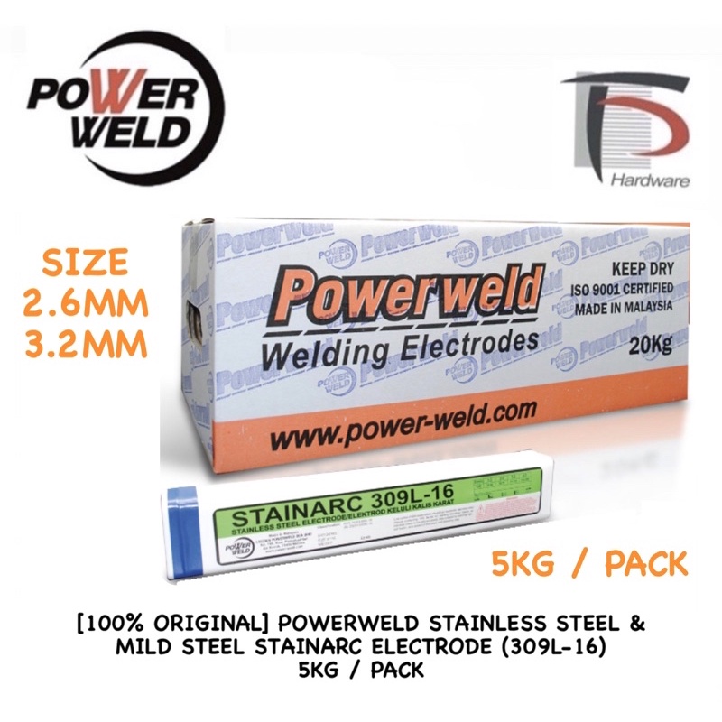 [100% ORIGINAL] POWERWELD STAINLESS STEEL STAINARC ELECTRODE (309L-16) 2.6MM / 3.2MM 2.5KG ...