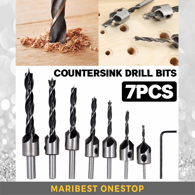7PCS HSS 3MM-10MM COUNTERSINK DRILL BIT ALLEN KEY SET WOODWORKING TOOLS ...