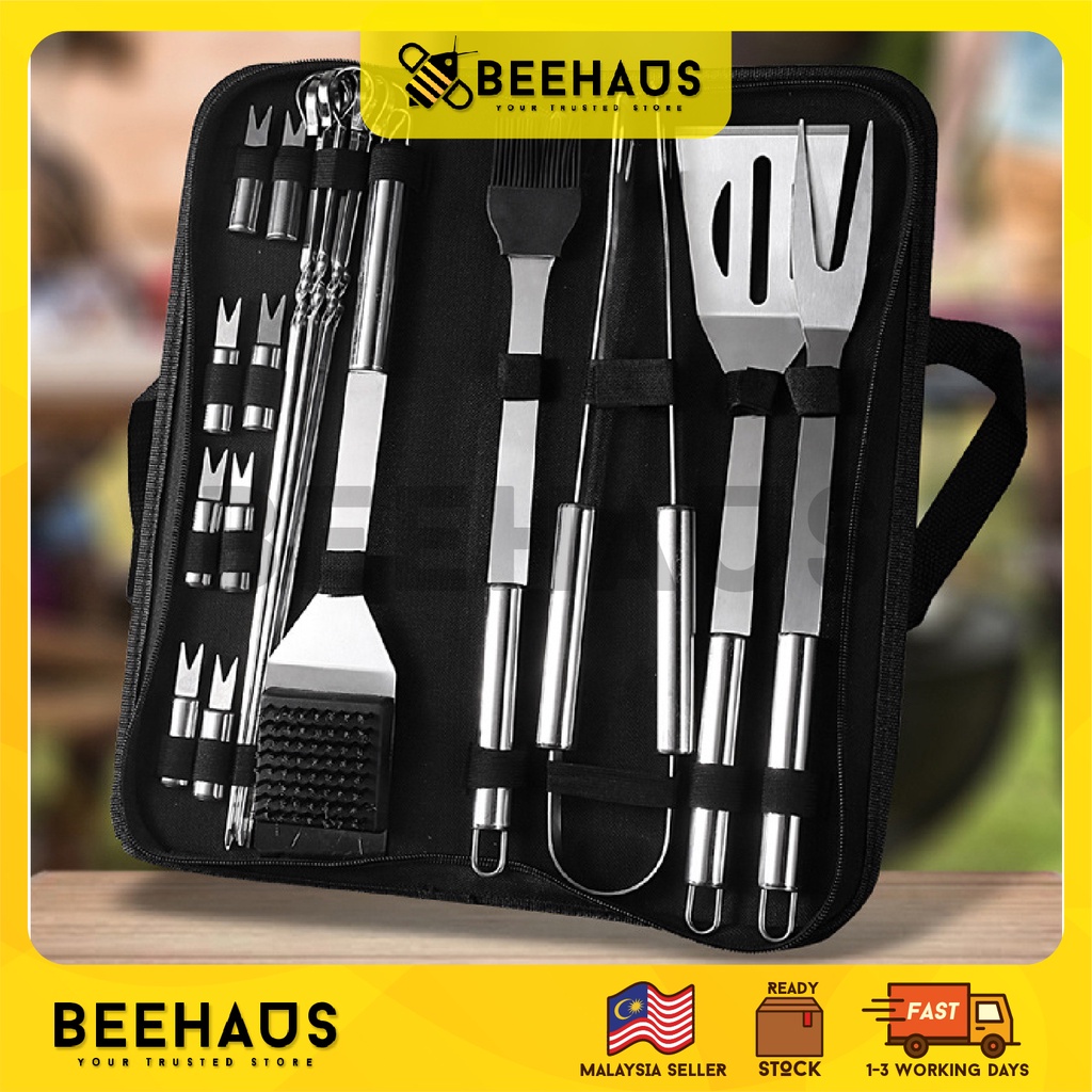 BEEHAUS Stainless Steel BBQ Grill Tool Set | Camping Barbecue Grilling ...