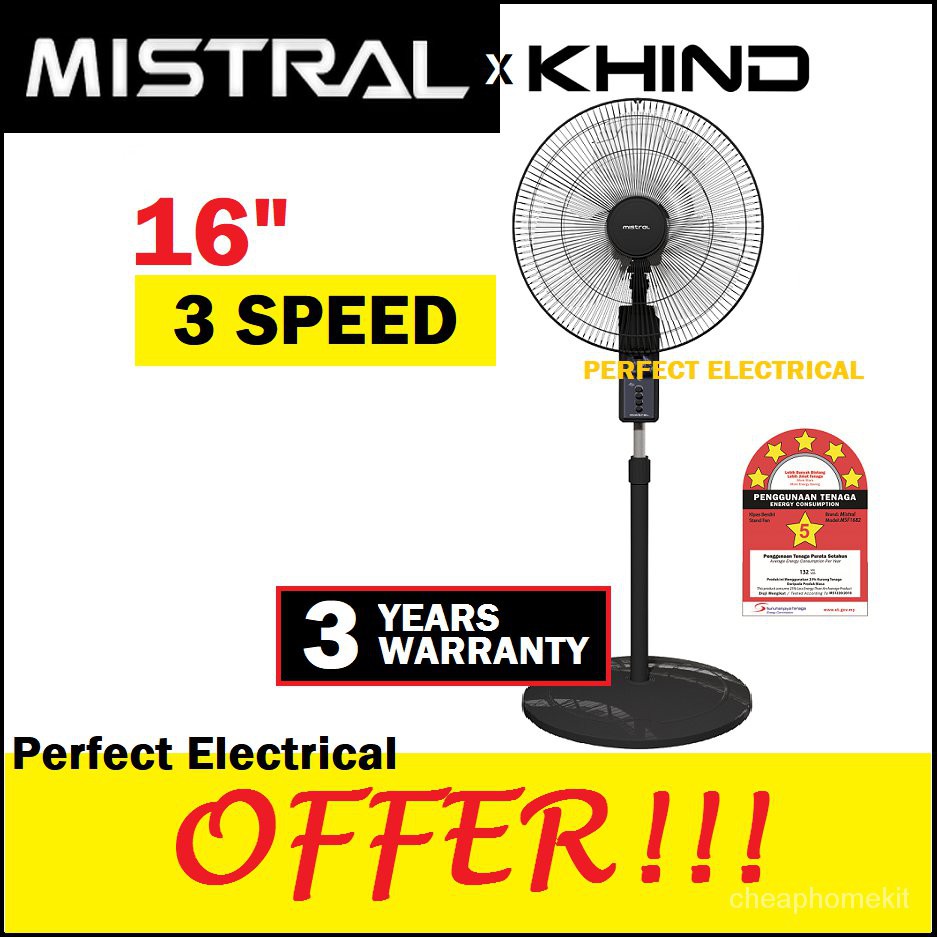 [ORIGINAL] MISTRAL 16 inch Stand Fan MSF1682 3 SPEED (Black) | Shopee ...