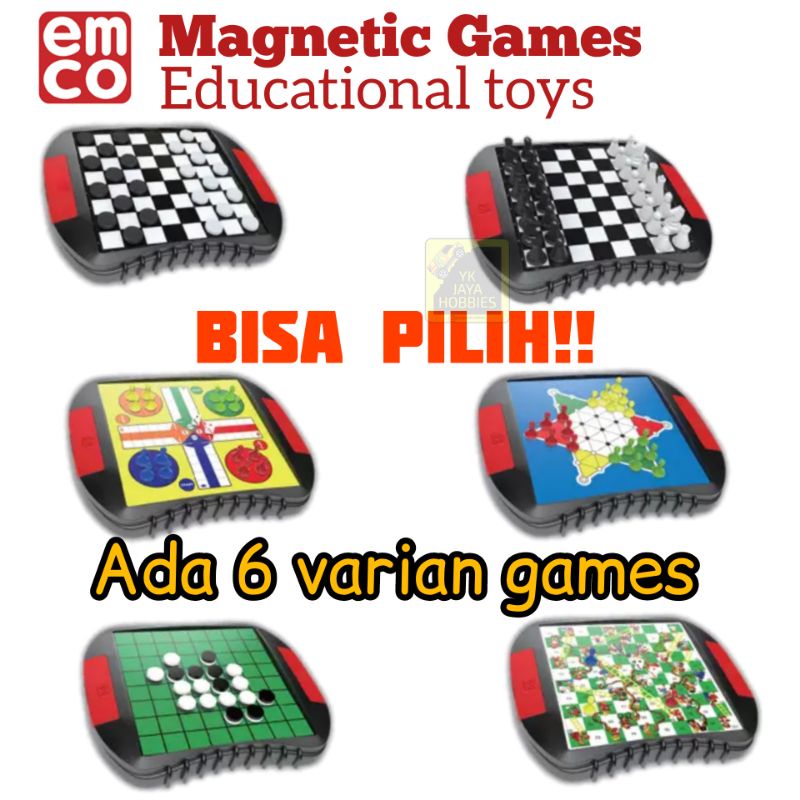 Emco magnetic games chess ludo version othelo checkers halma and snakes ...