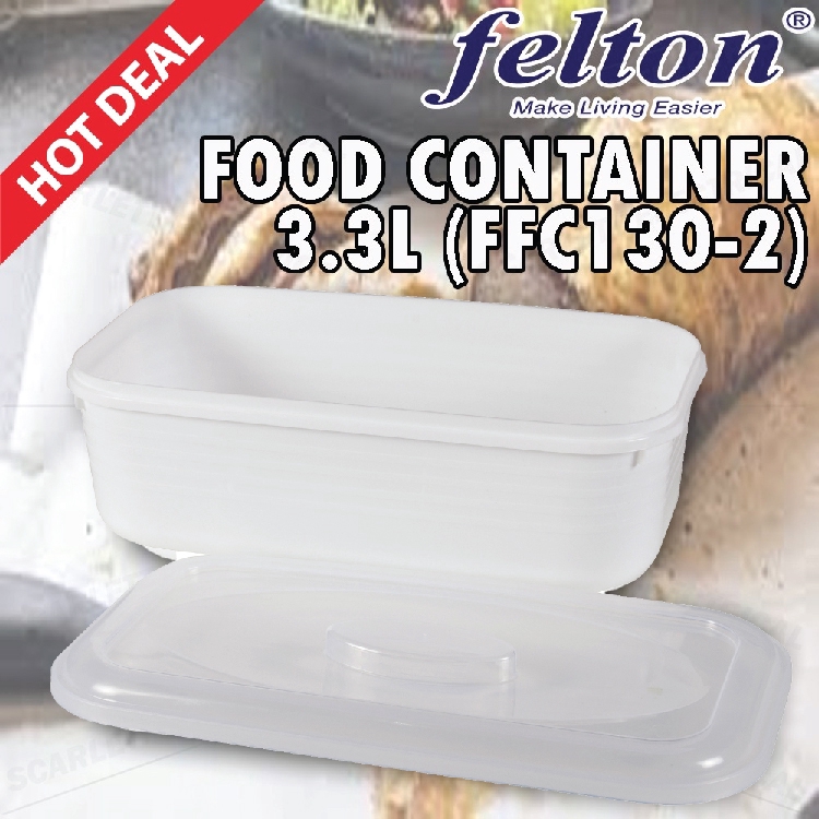 FELTON Food Container 3.3 Litre FFC130-2 White Transparent Lid/Bekas ...