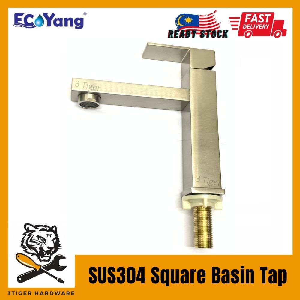 (Ready Stock) SUS304 Stainless Steel Square Basin Tap ( Satin Finished ...