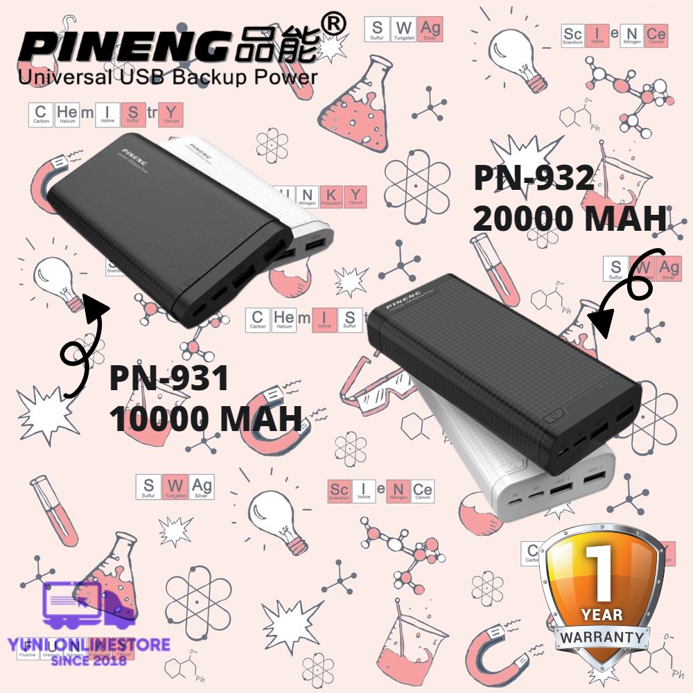 PINENG PN-931/ PN-932 POWER BANK Lithium Polymer with MICRO USB & Type ...
