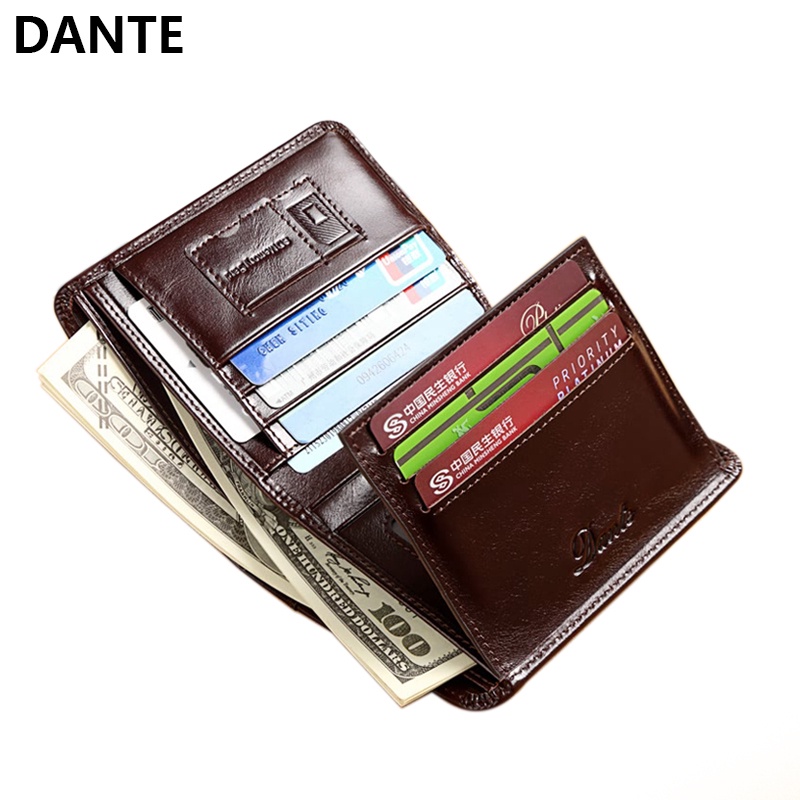 DANTE Men Short wallet Genuine Cow Leather Retro Fashion Business ...