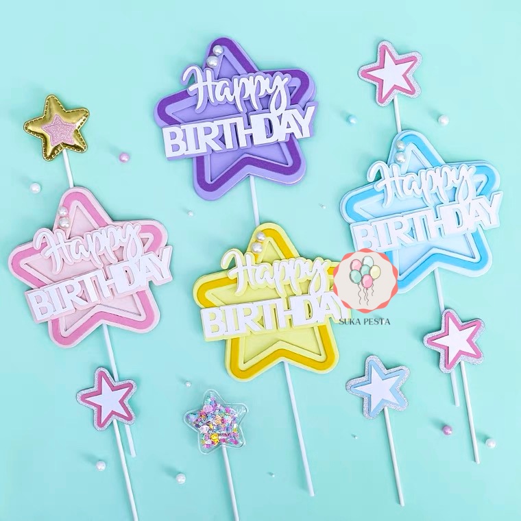 Cake TOPPER HBD PASTEL STAR MOTIF / CAKE DECORATION STICKS | Shopee ...