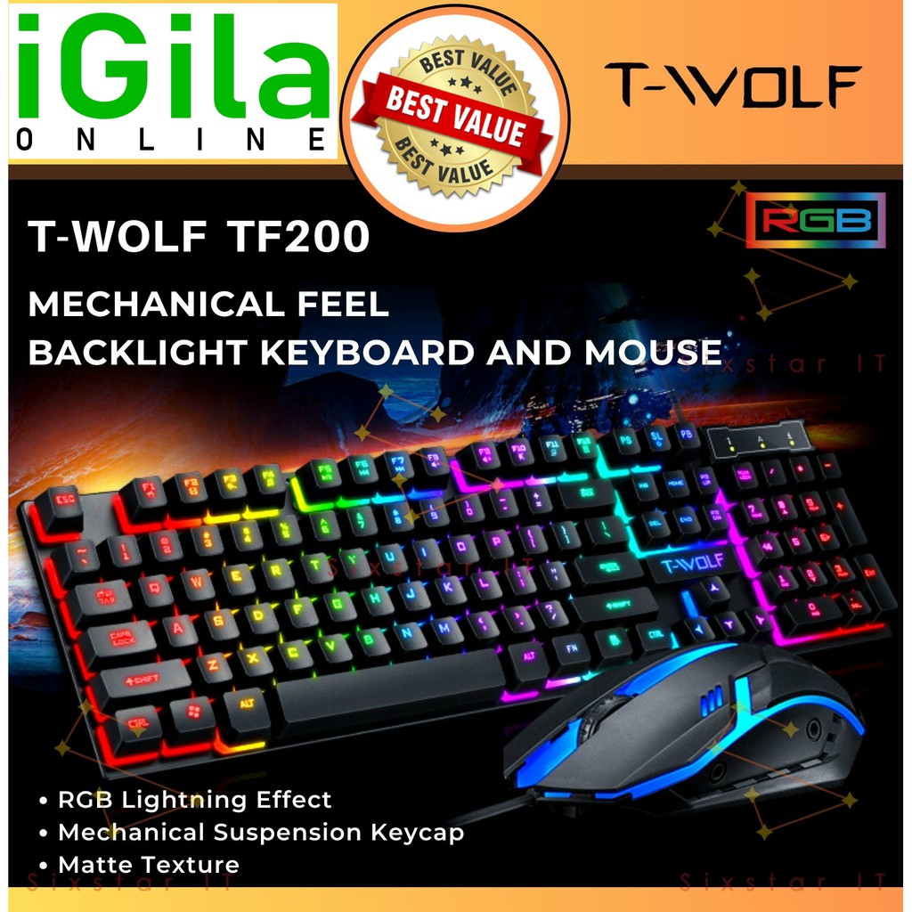 T-WOLF GAMING KEYBOARD TF200 TF230 G21 G21B GTX300 RGB LED Mechanical ...