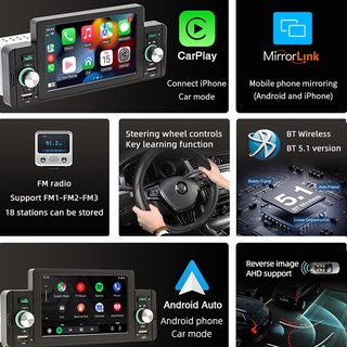 ESSGOO 5" Single Din Car Stereo Radio MP5 Bluetooth Player With Carplay Android Auto Mirror ...