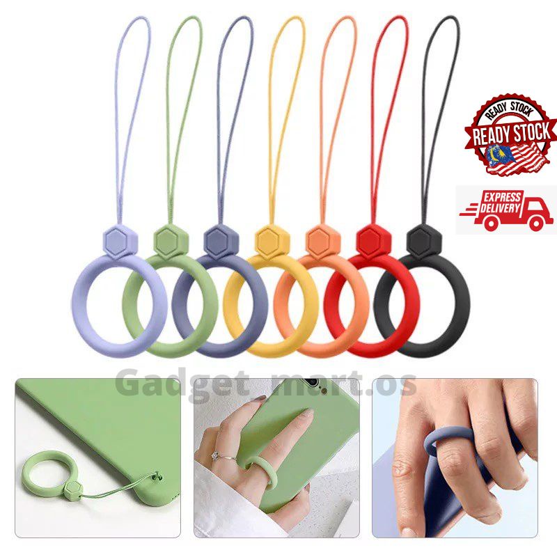 Silicone Lanyard Phone Ring Pendant Short Finger Ring Stand Sling Wrist ...