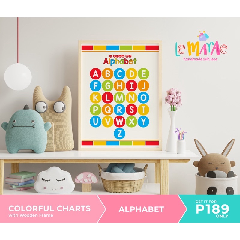 COLORFUL Educational Laminated Charts Alphabet Colors Shapes Numbers ...