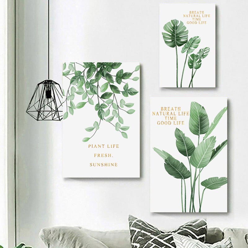 (With Frame) Nordic Poster Green Plant Poster Leaves Home Decor Canvas ...