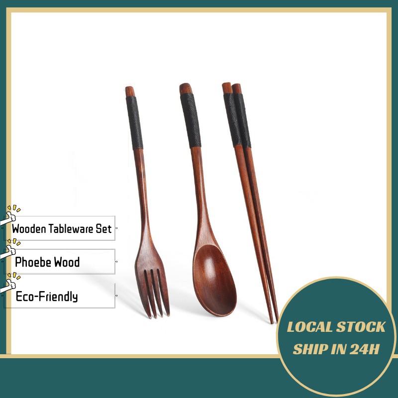 Sudu Kayu 🔨DUO Wooden Tableware Set Wooden Chopsticks Wooden Fork ...