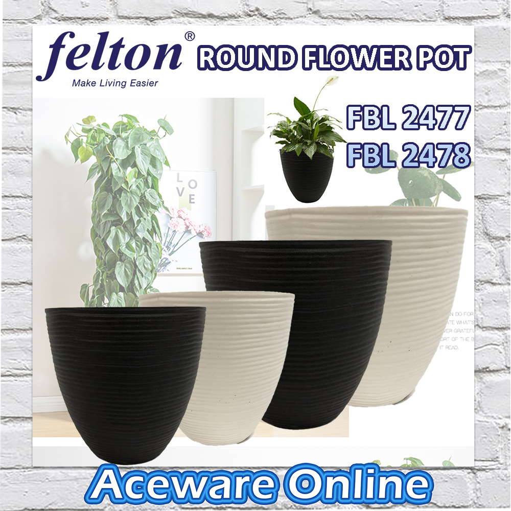 2 SIZE FELTON ROUND FLOWER POT FBL2477 / FBL2478 FOR INDOOR OUTDOOR USE ...