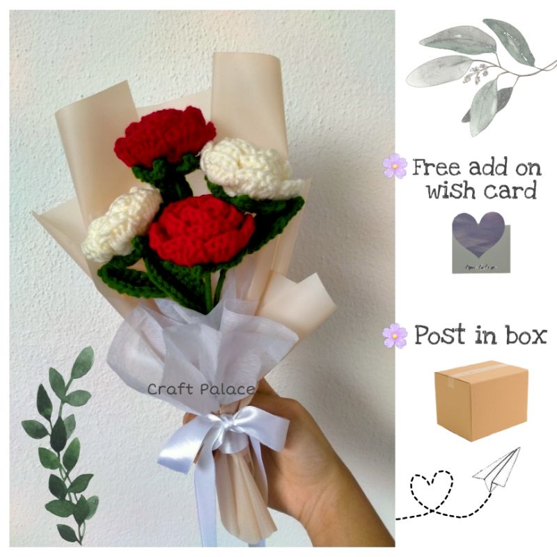 Crochet Flower Rose Sunflower Tulips Simple Bouquet Gift Handmade Bunga ...