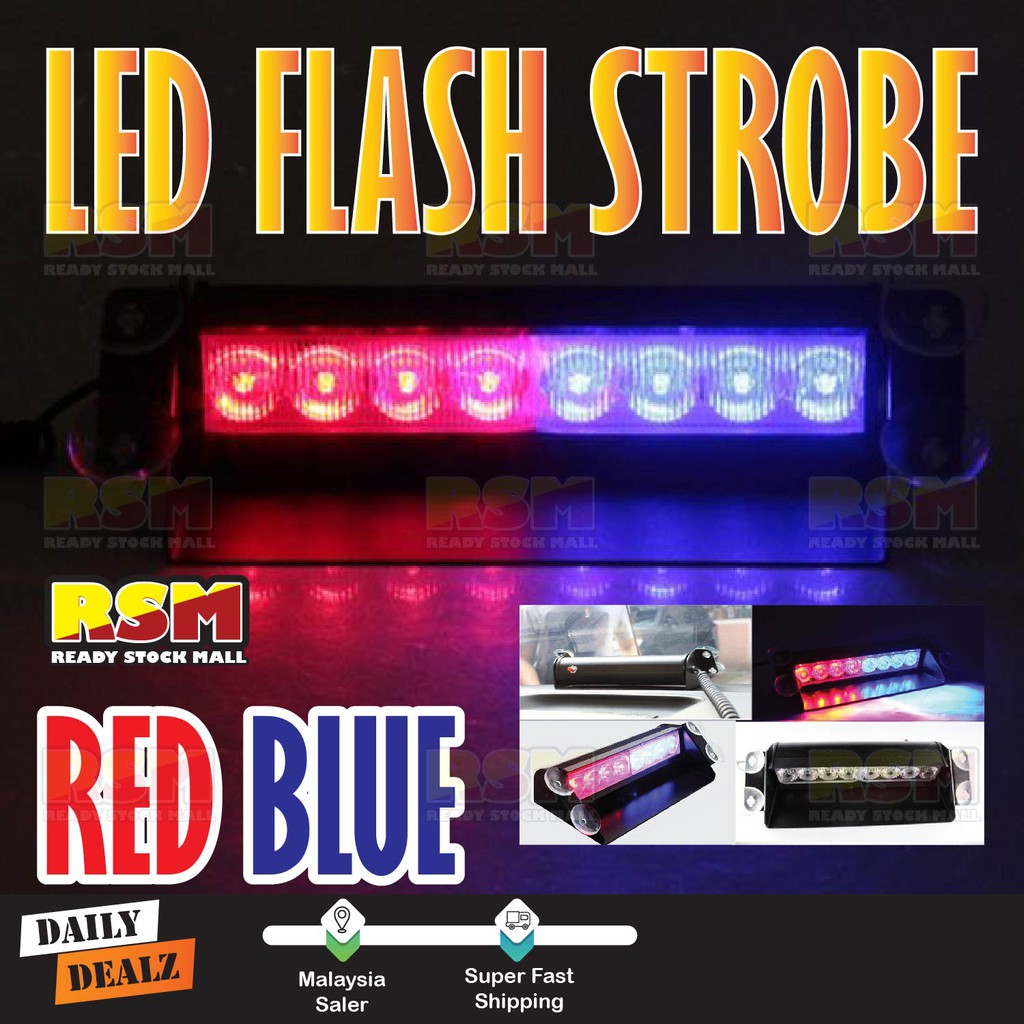 Emergency Warning Car LED 8W Flash Light Lamp Strobe Police Red Blue ...