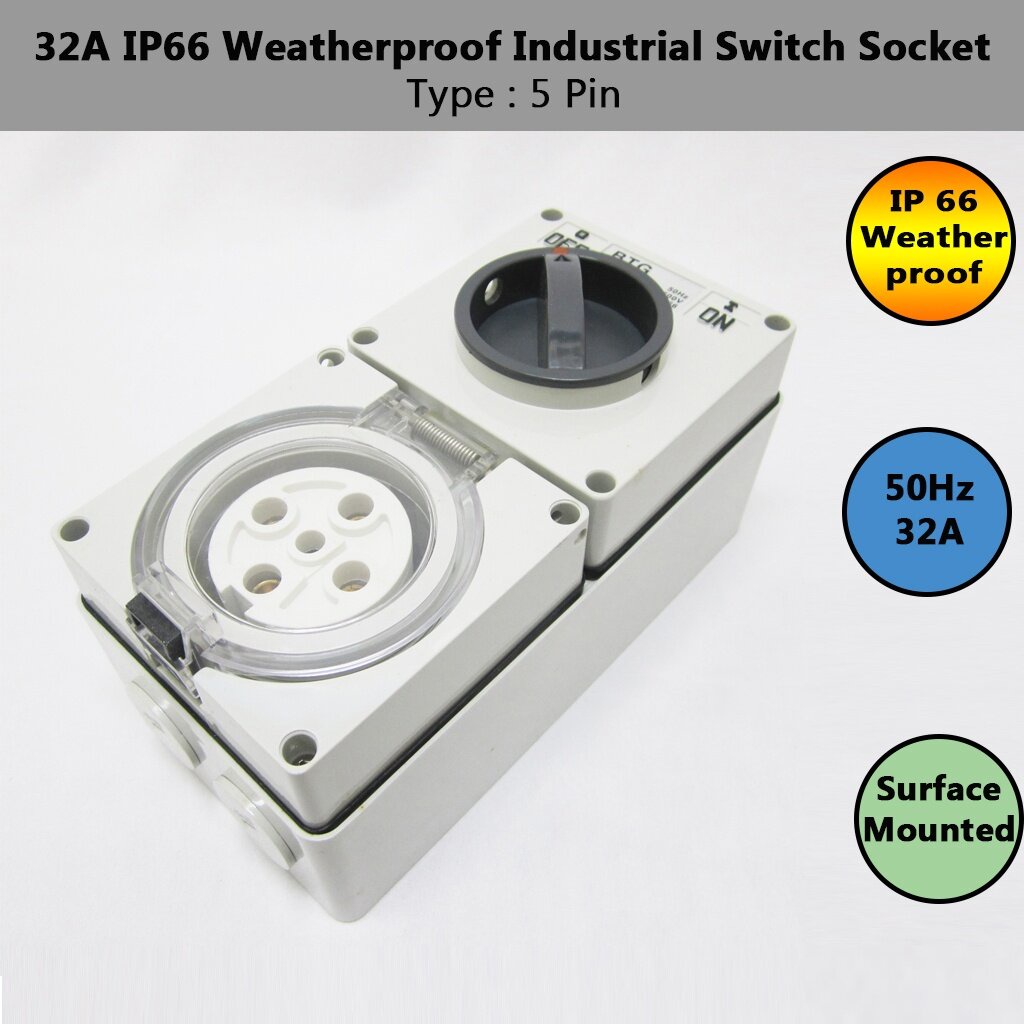 3H Suis Soket Industri 32A [4/5 Pin] IP66 Kalis Cuaca + Palam Sudut ...