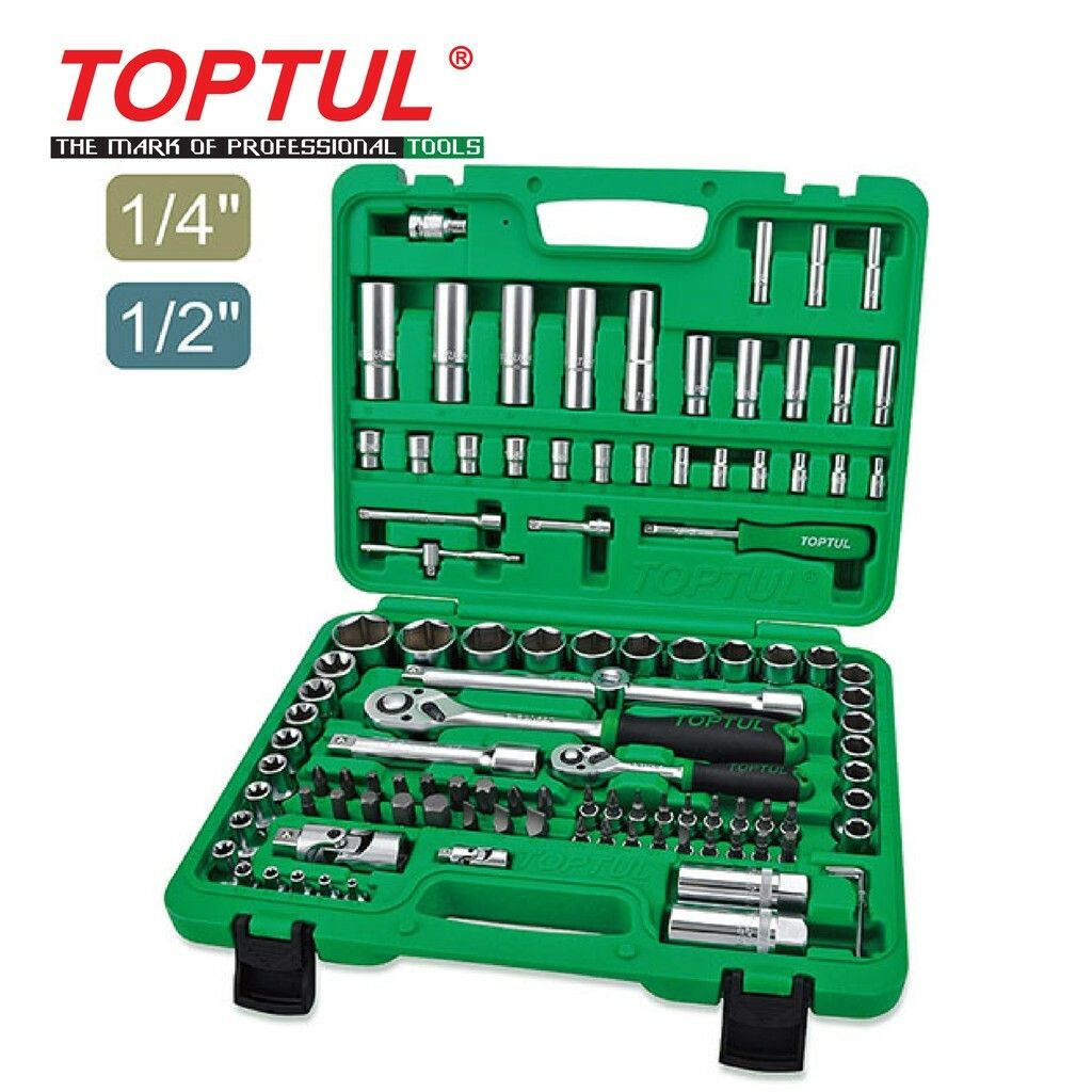 TOPTUL Professional Grade 1/4" & 1/2" DR. Flank Socket Set (108Pcs ...